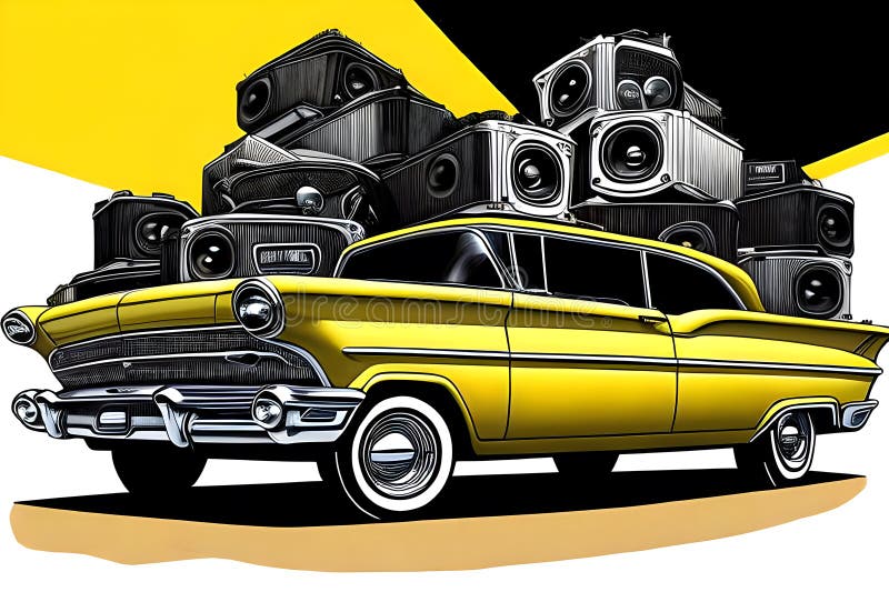 Car with Powerful Audio Speakers Stock Illustration - Illustration of ...