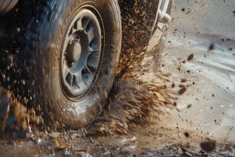 Off-road Adventure Car Splashes through Muddy Trail. Neural Network AI ...