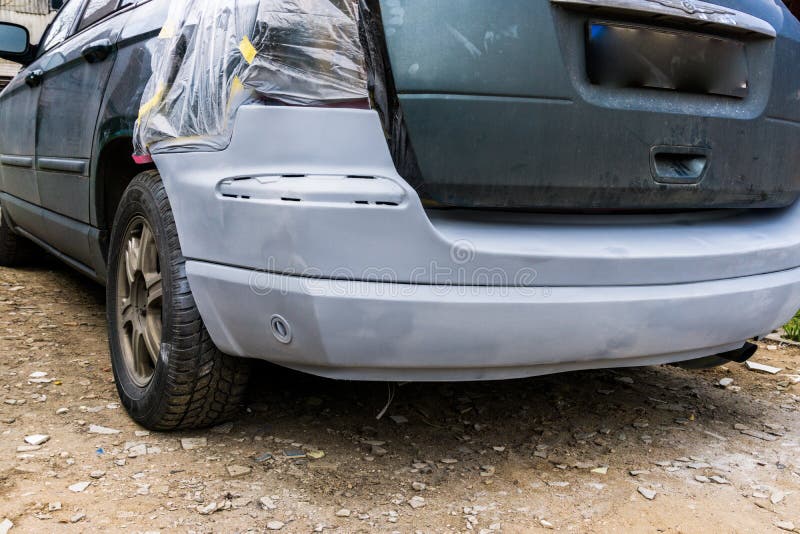 Car Preparation for Painting Stock Image - Image of bumper, primed ...