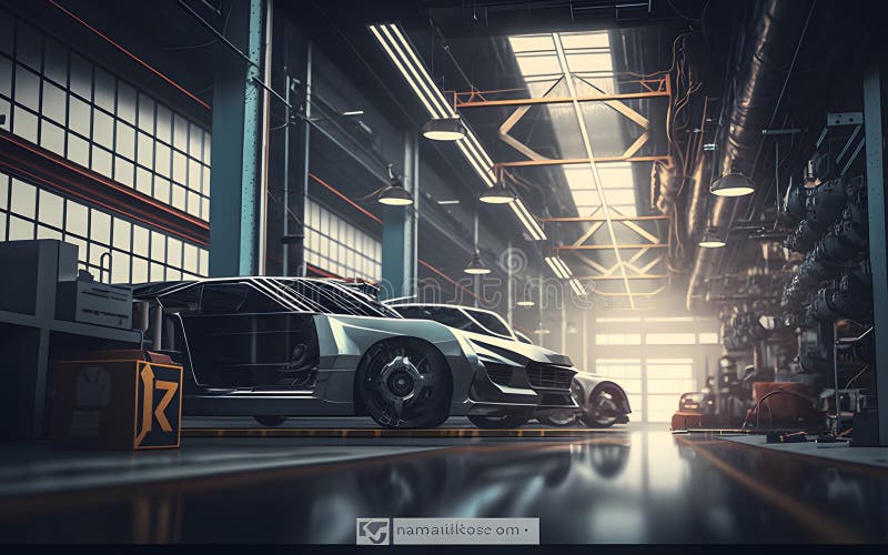 Car Production Factory Inside with Copy Space Stock Illustration ...