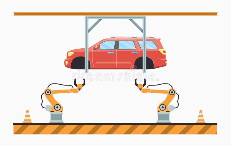 Car Production Line Concept. Auto Assembly Conveyor. Stock Vector ...