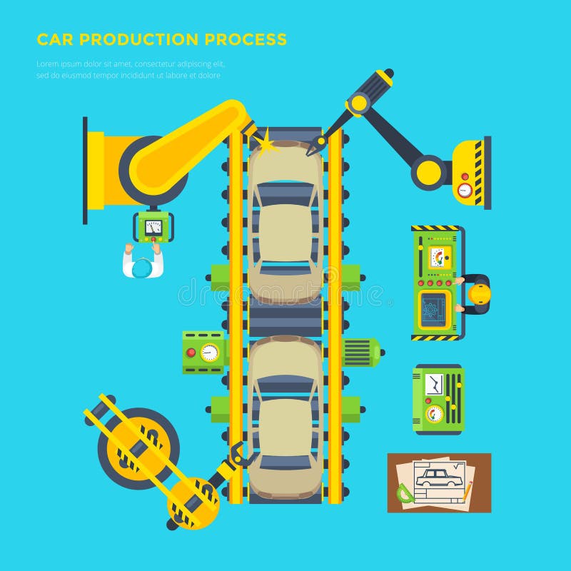 Car Production Line Poster stock vector. Illustration of design - 80811234