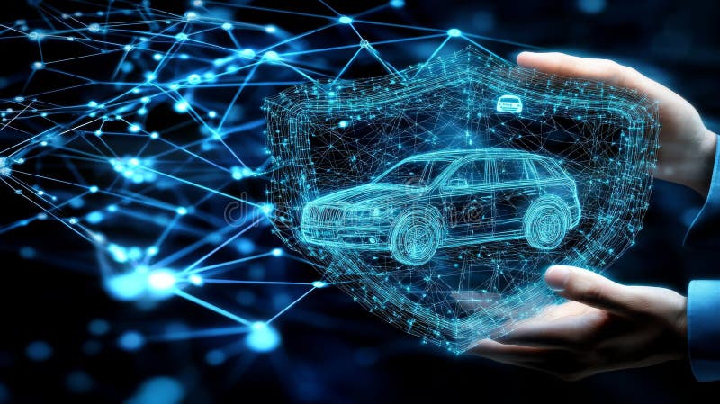 A Car Protection Shield Featuring a Digital User Interface Stock Image ...