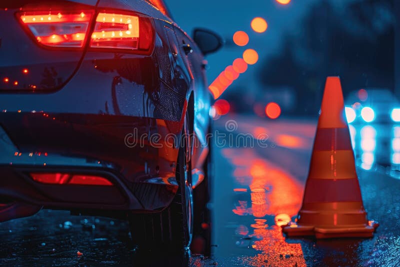 A Car Pulled Over on the Side of the Road with Its Hazard Lights ...