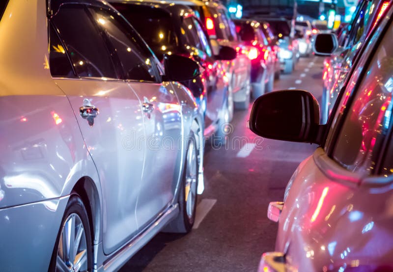 Car Queue in the Bad Traffic Road Stock Image - Image of lane, street ...