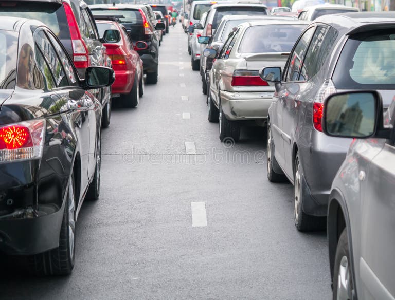 Car Queue in the Bad Traffic Road Stock Photo - Image of congestion ...