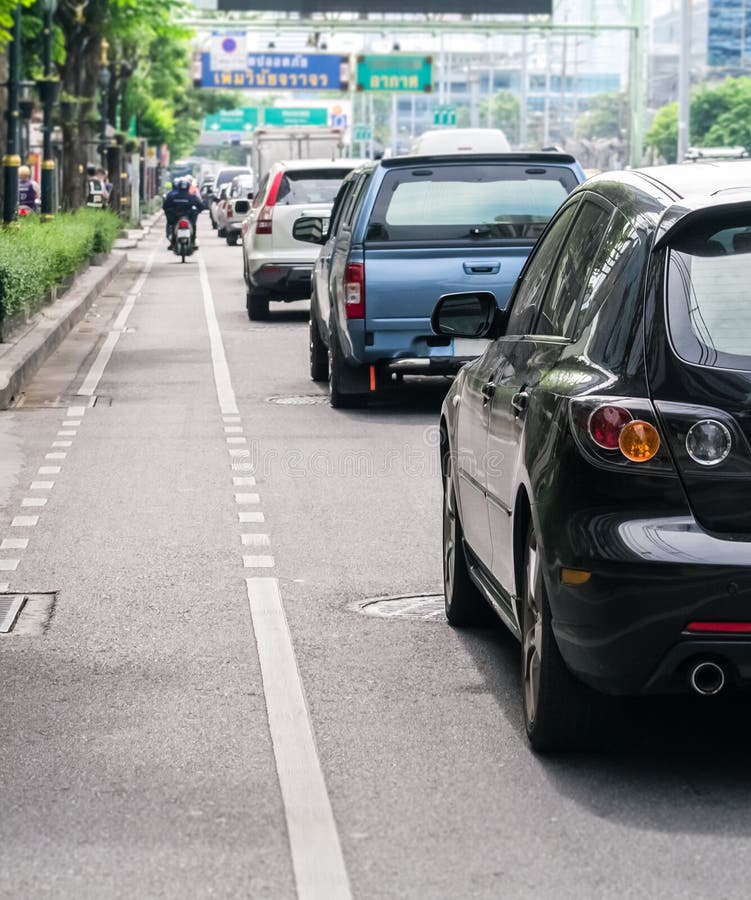 Car Queue in the Bad Traffic Road Stock Image - Image of late, waiting ...