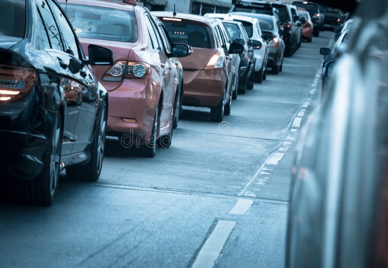 Car Queue in the Bad Traffic Road Stock Image - Image of lane, street ...