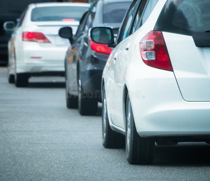 Car Queue in the Bad Traffic Road Stock Image - Image of road, waiting ...