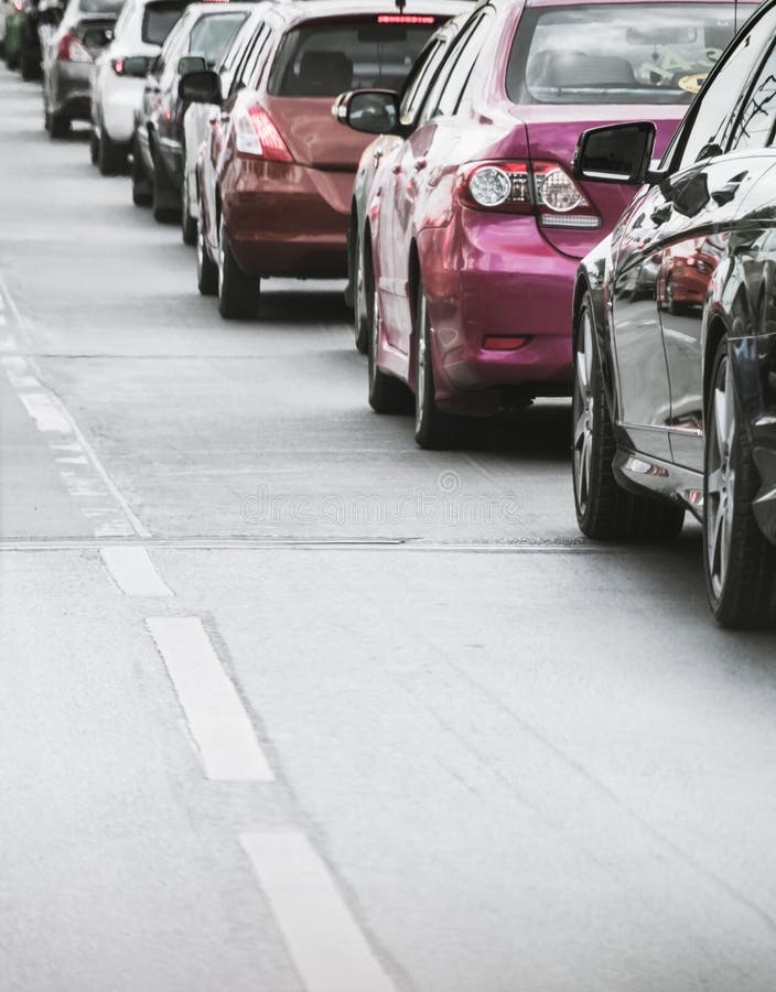 Car Queue in the Bad Traffic Road Stock Image - Image of stress, street ...