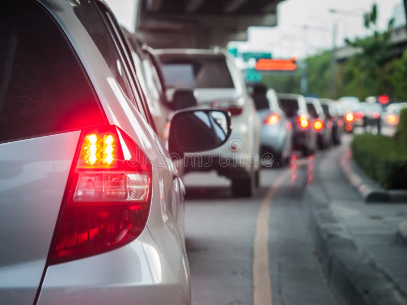 Car Queue in the Bad Traffic Road Stock Image - Image of lane, street ...