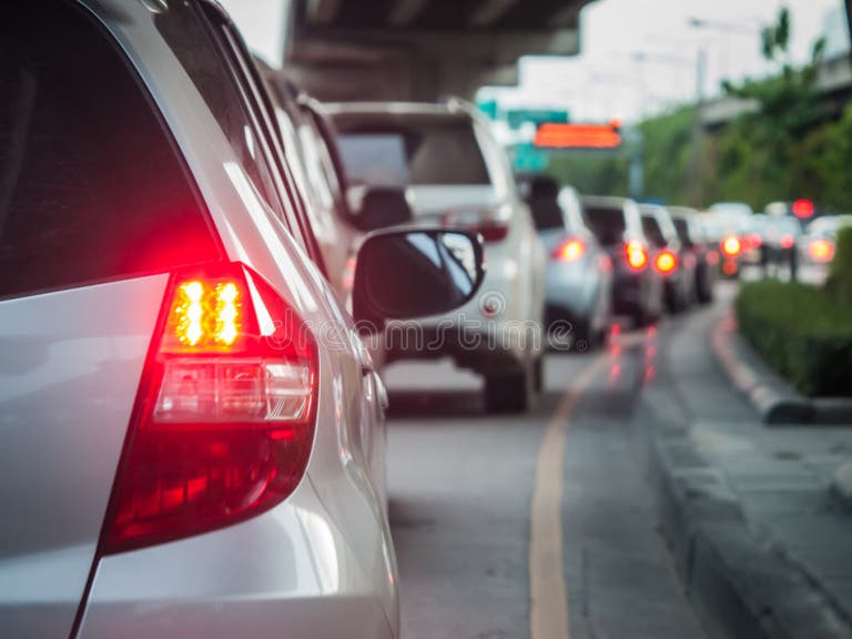 Car Queue in the Bad Traffic Road Stock Image - Image of lane, street ...