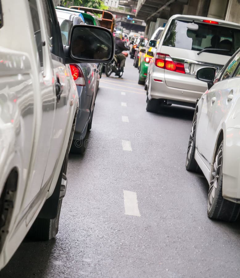 Car Queue In The Bad Traffic Road Stock Image - Image of late, waiting ...