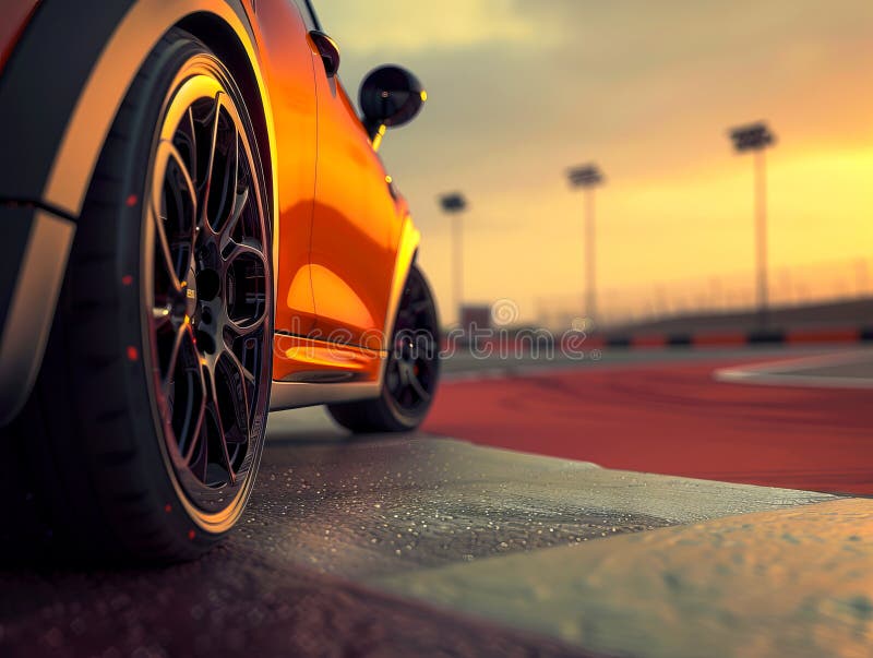 A Car on a Race Track at Sunset Stock Photo - Image of hubcap, orange ...
