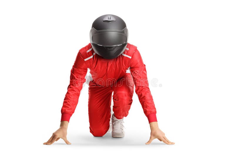 Car Racer with a Helmet in a Start Running Position Stock Image - Image ...