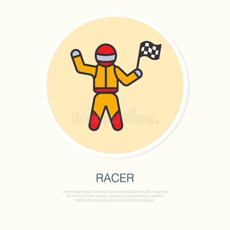 Car Racer Vector Line Icon. Speed Auto Championship Winner with ...