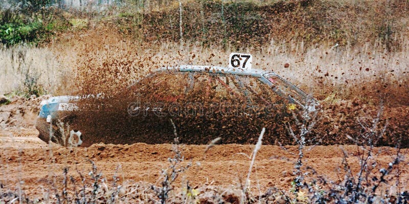 The Red Car on Racing Sandy Road Stock Image - Image of failure ...