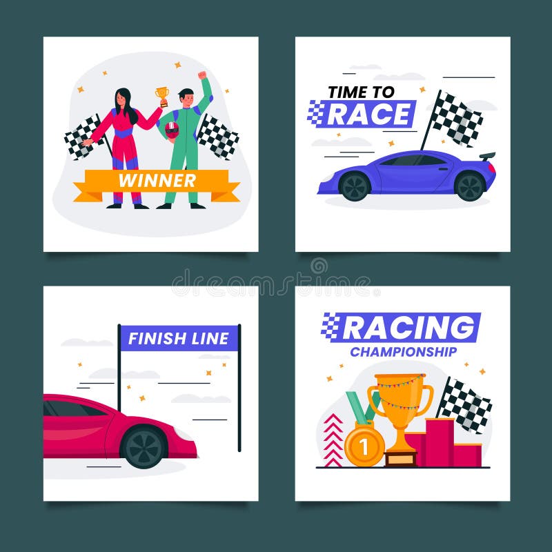 Car Racing Cards in Flat Design Stock Illustration - Illustration of ...