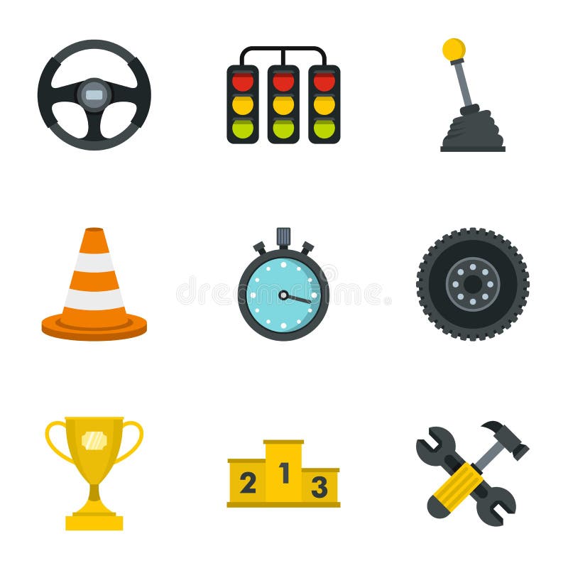 Car Racing Icons Set, Flat Style Stock Vector - Illustration of light ...