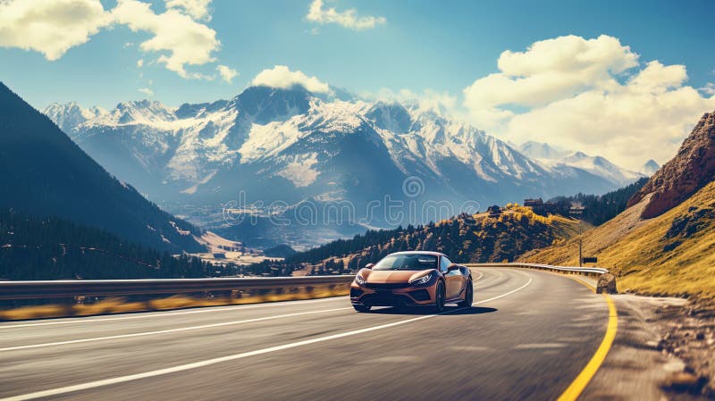 A Car Racing Track Enveloping Beautiful Mountain Peaks Stock ...