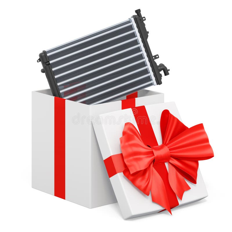 Car Radiator Inside Gift Box, Present Concept. 3D Rendering Stock ...