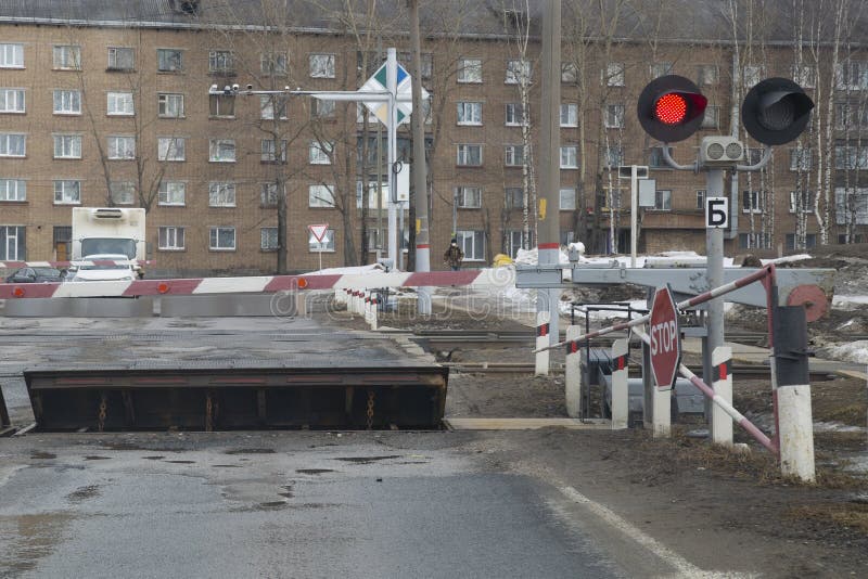 Car at a Railway Crossing. Train Travel at a Railway Crossing Stock ...