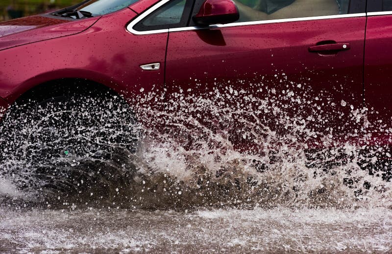 Car Rain Puddle Splashing Water Stock Photo - Image of adventure, flood ...