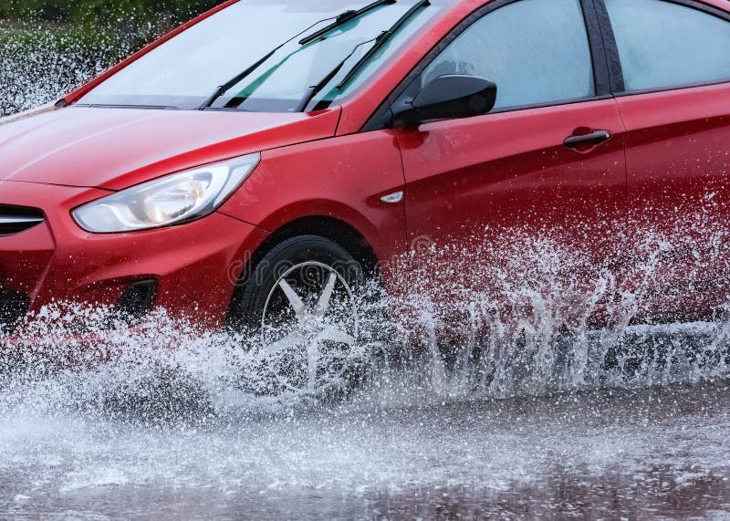 Car Rain Puddle Splashing Water Stock Photo - Image of hazardous ...