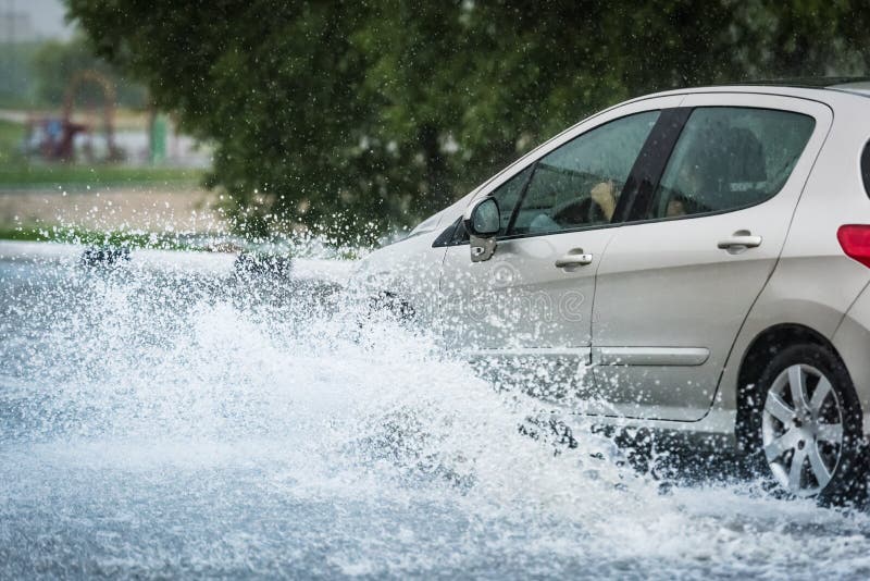 Car Rain Puddle Splashing Water Stock Photo - Image of auto, motion ...