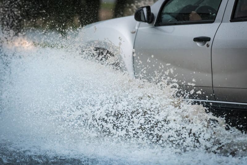 Car Rain Puddle Splashing Water Stock Image - Image of heavy ...