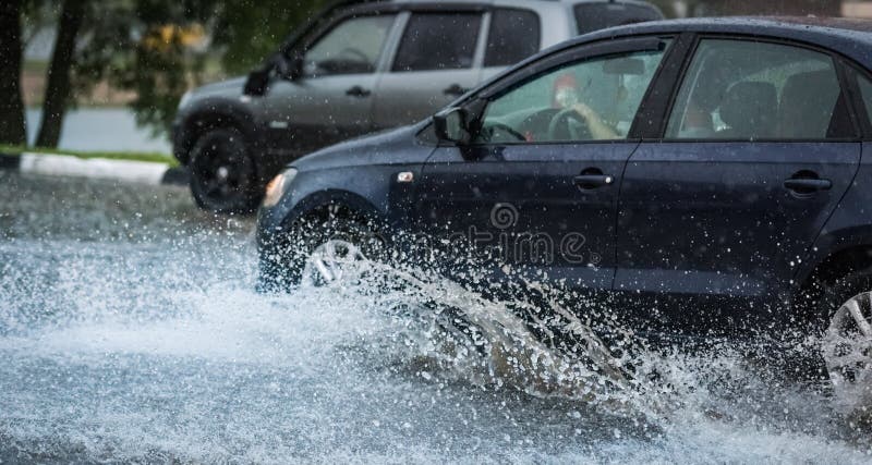 Car Rain Puddle Splashing Water Stock Image - Image of flowing, danger ...