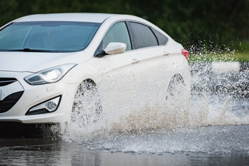 Car Rain Puddle Splashing Water Stock Photo - Image of city, adventure ...