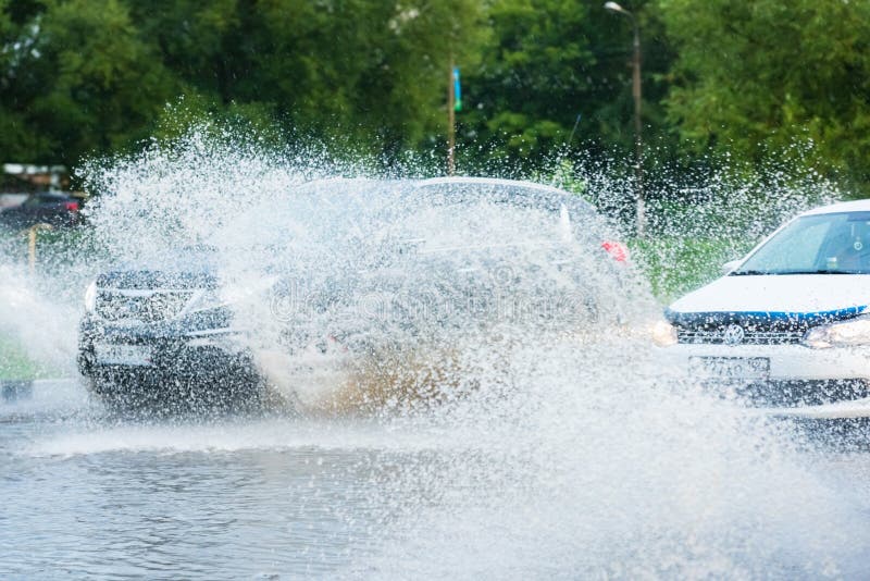 Car Rain Puddle Splashing Water Editorial Stock Image - Image of ...