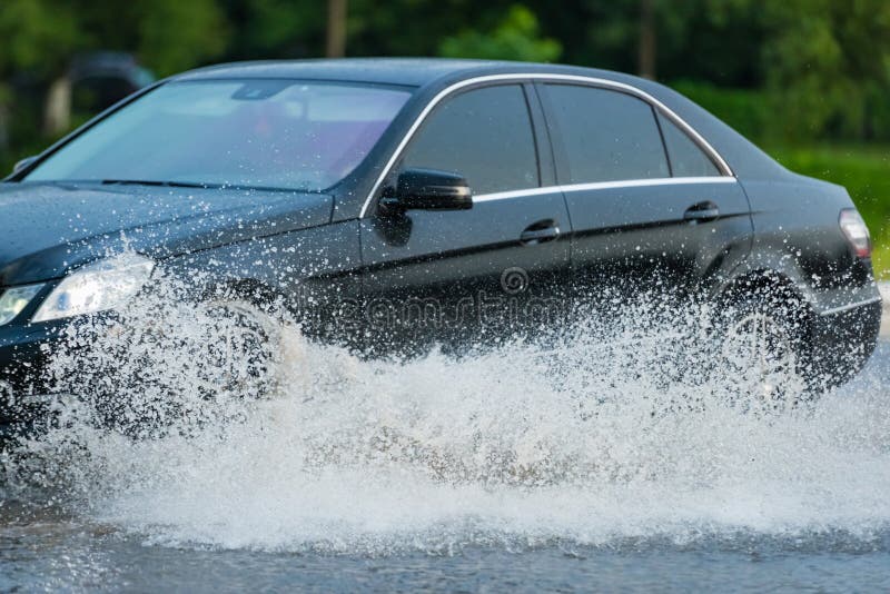 Car Rain Puddle Splashing Water Stock Photo - Image of dirty, puddle ...