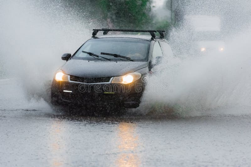 Car Rain Puddle Splashing Water Stock Image - Image of city, adventure ...