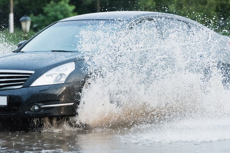 Car Rain Puddle Splashing Water Stock Image - Image of driving, speed ...