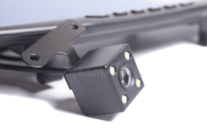 Car Rear View Mirror with DVR and Rear View Camera Isolated on White ...