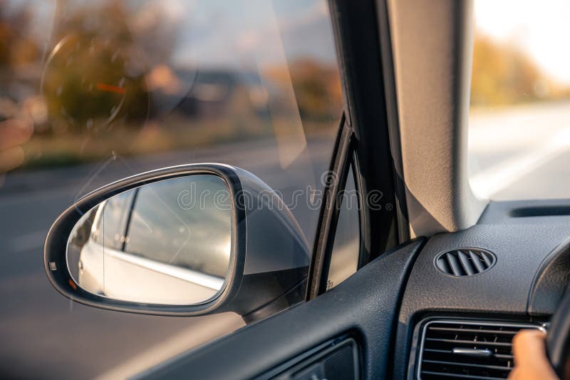 Car Rear View Mirror, View from Inside the Car. Stock Photo - Image of ...