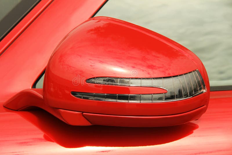 Car Rearview Mirror. Part of a Red Car Stock Photo - Image of concept ...