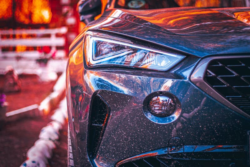 Car with the Reflection of the Sun. Stock Photo - Image of blurred ...