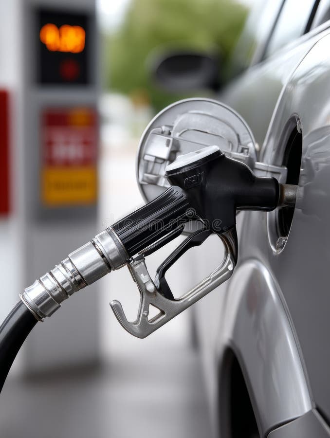 Car Refueling at Gas Station with Fuel Nozzle Inserted into Tank. Stock ...