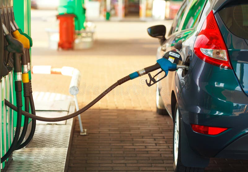 Car Refueling on a Petrol Station Close Up Stock Image - Image of blue ...