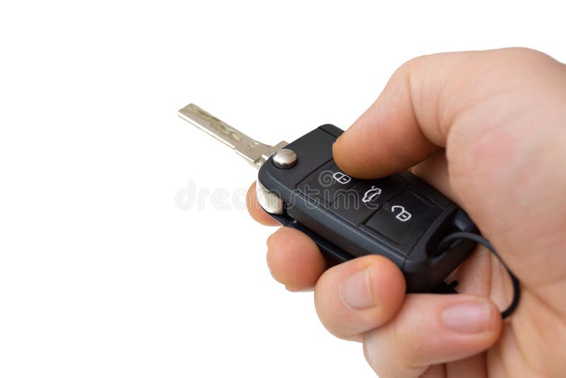 Car Remote Control Key in Hand with White Background Stock Photo ...
