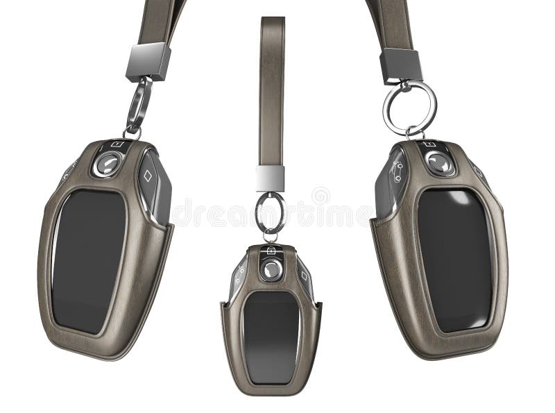 Car Remote Control Key Set in Lather Case Realistic 3d Render on White ...