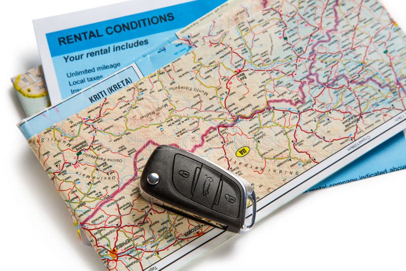 Car Remote Key, Map and Rental Agreement Stock Photo - Image of ...
