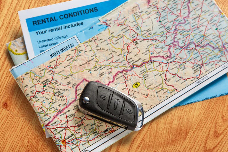 Car Remote Key, Map and Rental Agreement Stock Image - Image of ...