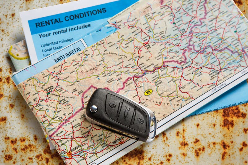 Car Remote Key, Map and Rental Agreement Stock Image - Image of remote ...
