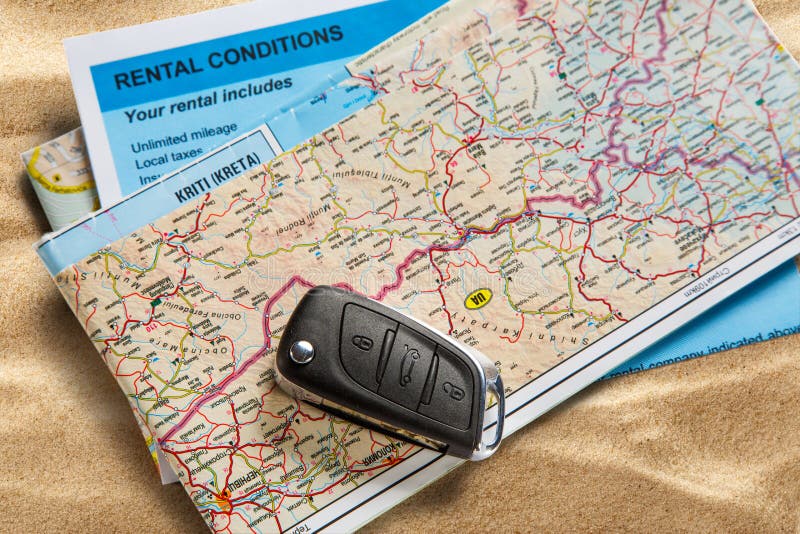 Car Remote Key on Map and Rental Agreement Stock Photo - Image of ...