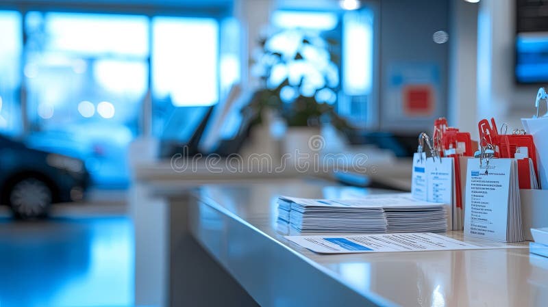 A Car Rental Counter with Key Tags and Contracts Ready for Customers ...