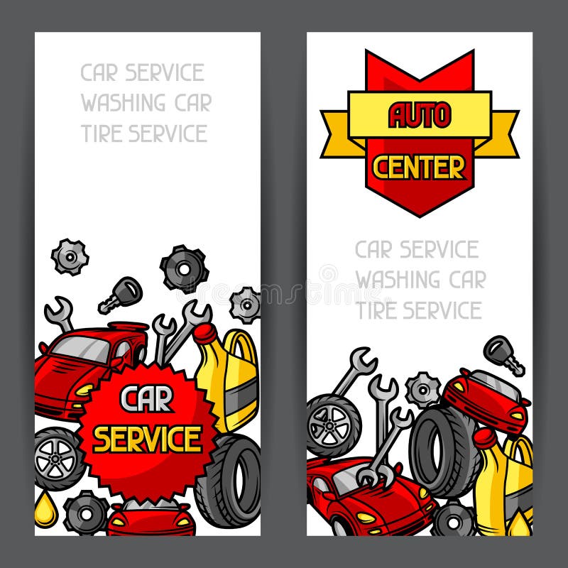 Car Repair Banners Design with Service Objects and Items Stock Vector ...
